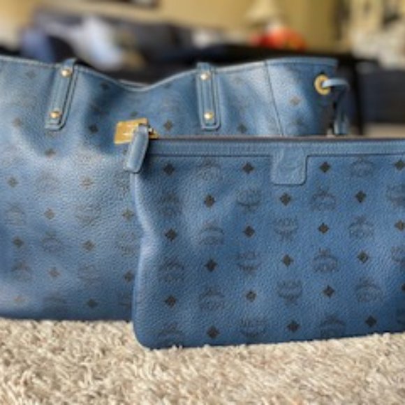 MCM | Bags | Mcm Reversible Liz Shopper In Visetos Blue | Poshmark